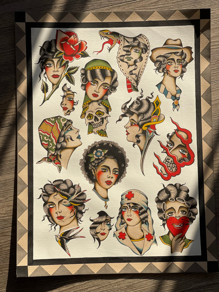 Traditional Girl Head Tattoo